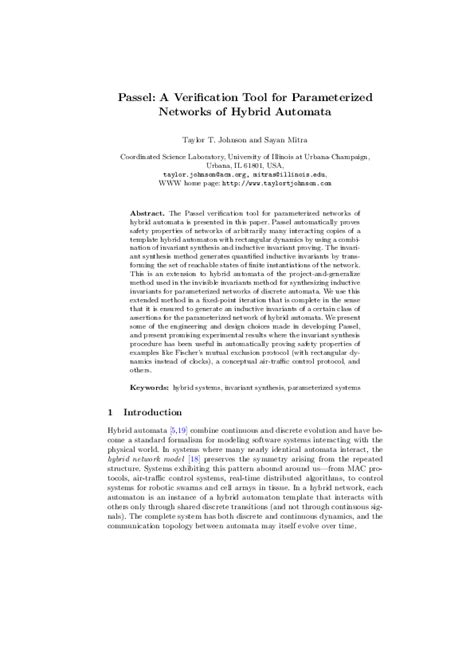 Pdf Passel A Verification Tool For Parameterized Networks Of Hybrid