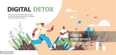 믹스 레이스 남자 여자 실행 사람들 없이 시간을 보내는 가제트 디지털 해독 오프라인 활동 개념 가공의 인물에 대한 스톡 벡터 아트 및 기타 이미지 Istock