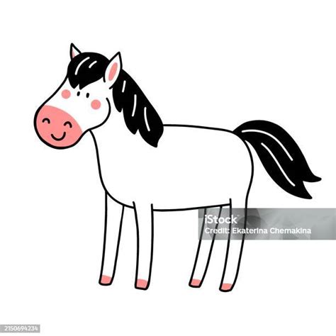 낙서 스타일의 귀여운 말 벡터 일러스트 레이 션은 흰색 배경에 고립되어 있습니다 말에 대한 스톡 벡터 아트 및 기타 이미지 말 만화 유머 Istock