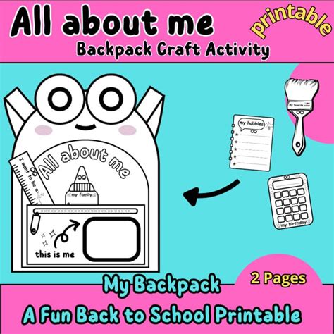All About Me Backpack Craft Activity Back To School Printable Tpt