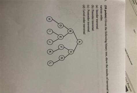 Solved 10 Points Given The Following Binary Tree Show The