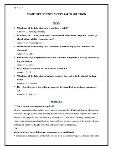 Computer Science Hssc Ii Model Paper Solution Pdf Constructor Object Oriented Programming