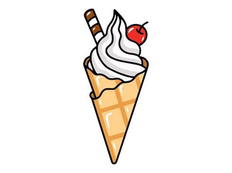 바닐라 아이스크림 콘 그림 프리미엄 벡터