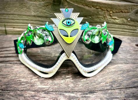 White And Lime Green Alien Space Goggles Etsy