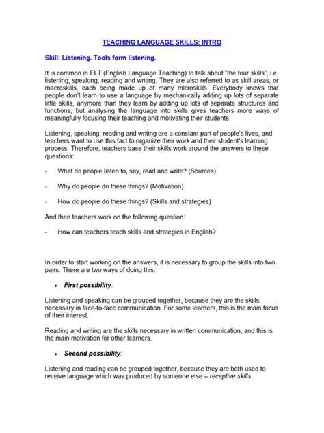 Teaching Language Skills Pdf Learning Language Education