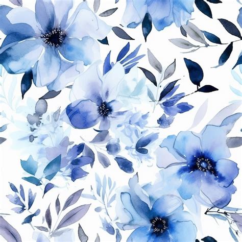 A Seamless Pattern With Blue Flowers On A White Background Premium