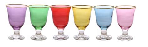 Set Of 6 Assorted Colored Short Stem Glasses With Rich Gold Design 35d X 5h Kroger