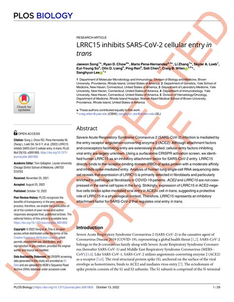 Pdf Lrrc15 Inhibits Sars Cov 2 Cellular Entry In Trans