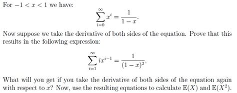 solved let x ∼ ﻿geom p ﻿calculate e x ﻿and e x2
