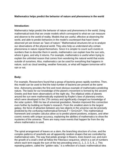 Mathematics Helps Predict The Behavior Of Nature And Phenomena In The World Pdf