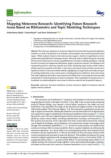 Pdf Mapping Metaverse Research Identifying Future Research Areas Based On Bibliometric And