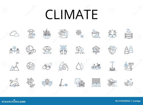 Climate Line Icons Collection Environment Atmosphere Weather Temperature Ecology Biosphere