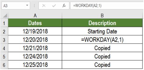 Excel Formula Series Of Dates By Workdays Function