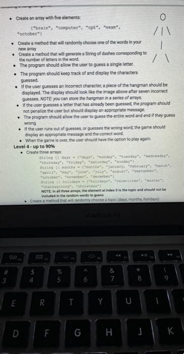 Solved Create A Java Hangman Game With Create An Array
