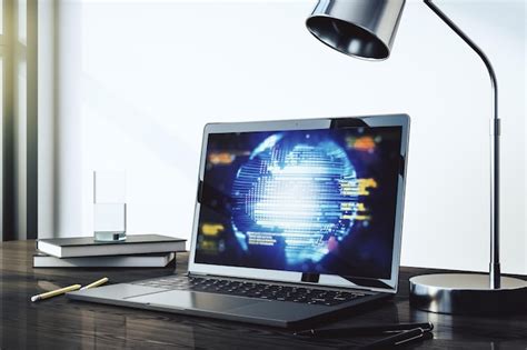 Premium Photo Modern Computer Display With Abstract Programming Language Hologram And World