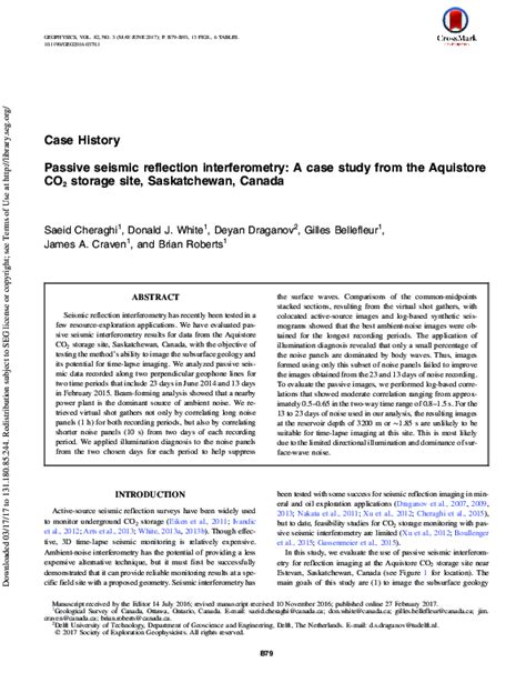 Pdf Passive Seismic Reflection Interferometry A Case Study From The