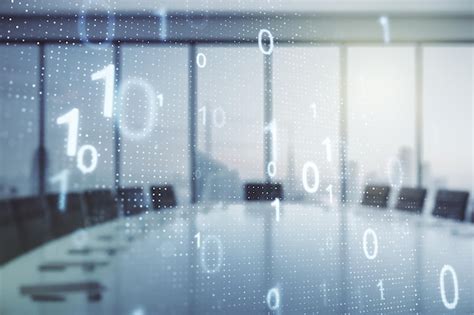 Premium Photo Double Exposure Of Abstract Virtual Binary Code Hologram On A Modern Meeting