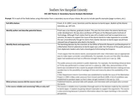 SOLUTION Secondary Source Analysis Worksheet Studypool