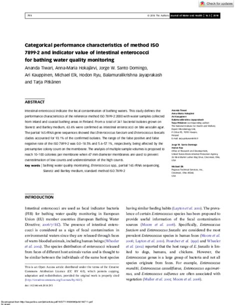 Pdf Categorical Performance Characteristics Of Method Iso 7899 2 And Indicator Value Of
