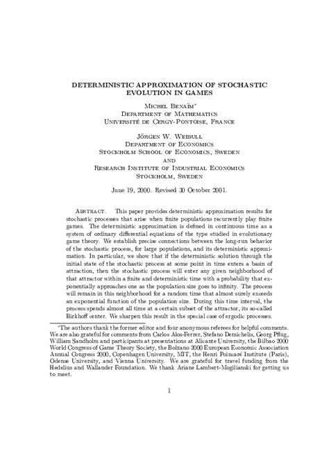 pdf deterministic approximation of stochastic evolution in games