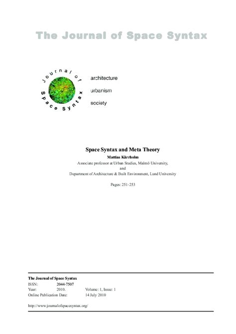 Pdf Space Syntax And Meta Theory