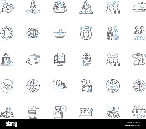 World Economics Line Icons Collection Globalization Trade Inflation Recession Development