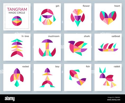 Tangram Puzzle Vector Set With Various Objects Stock Vector Image