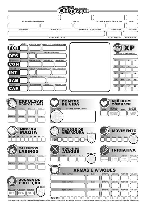 Ficha De Personagem Ficha Rpg Livro Rpg