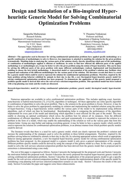 Design And Simulation Of A Bio Inspired Hyper Heuristic Generic Model