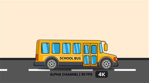 Flat Design School Bus Driving On Road Animation Loop Backgrounds