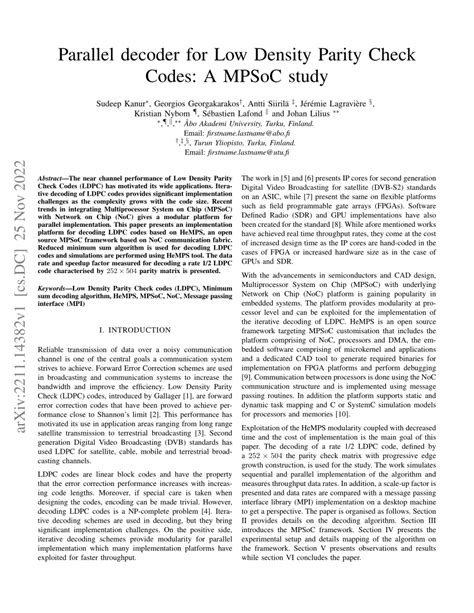 Pdf Parallel Decoder For Low Density Parity Check Codes A Mpsoc Study