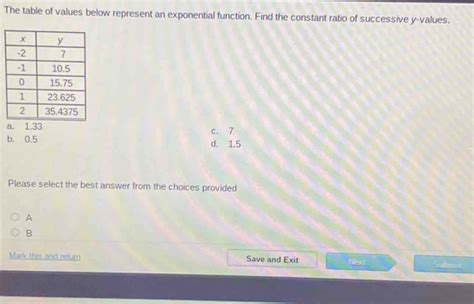 solved the table of values below represent an exponential function