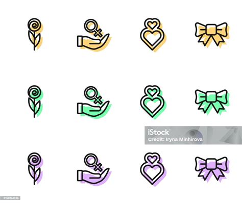 하트 꽃 여성 성별 기호 및 선물 활 아이콘을 설정합니다 벡터 3월에 대한 스톡 벡터 아트 및 기타 이미지 3월 8 개념 Istock