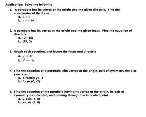 solved pplication solve the following 1 a parabola has its