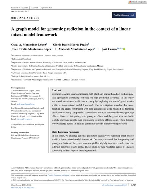 Pdf A Graph Model For Genomic Prediction In The Context Of A Linear