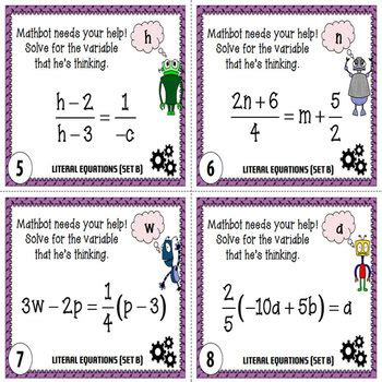 Literal Equations Task Cards By ChiliMath TPT