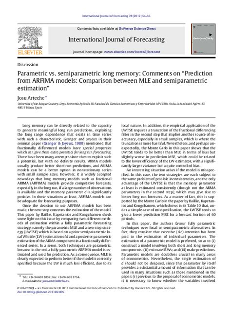 Pdf Parametric Vs Semiparametric Long Memory Comments On Prediction From Arfima Models
