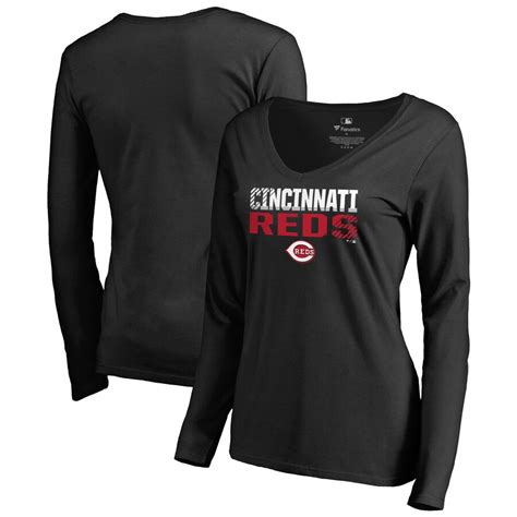 Womens Cincinnati Reds Black Fade Out V Neck Long Sleeve T Shirt