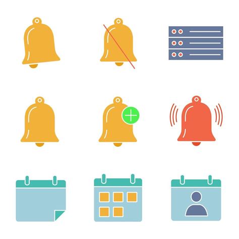 UI UX Glyph Color Icons Set Notifications Modes List Reminder Alarm
