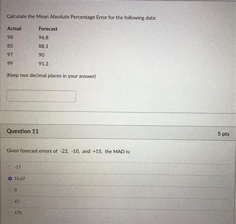 Solved Calculate The Mean Absolute Percentage Error For The Chegg Com