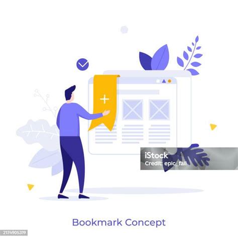 책갈피가 있는 브라우저 창에서 웹 페이지를 보고 있는 사람입니다 웹 사이트 조직의 개념 즐겨 찾는 인터넷 페이지의 온라인 관리 포스터 배너에 대 한 현대 다채로운 평면 벡터