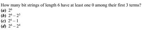 Solved How Many Bit Strings Of Length 6 Have At Least One 0 Chegg