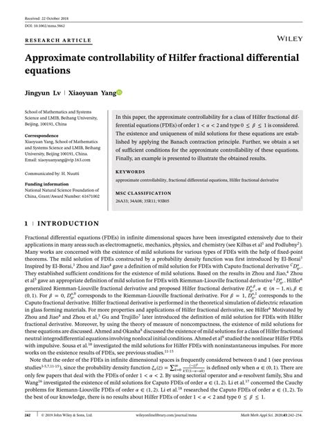 Approximate Controllability Of Hilfer Fractional Differential Equations Request Pdf