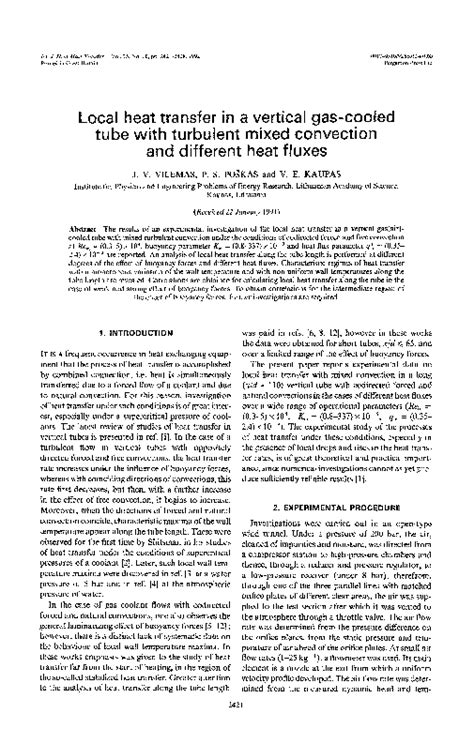 Pdf Local Heat Transfer In A Vertical Gas Cooled Tube With Turbulent Mixed Convection And