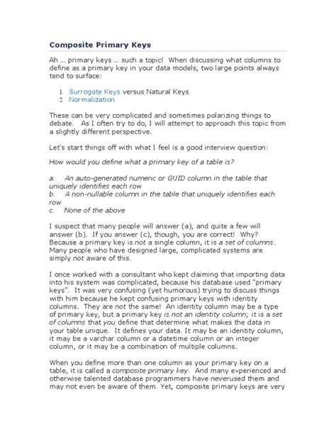 Composite Primary Keys Pdf Relational Database Database Index