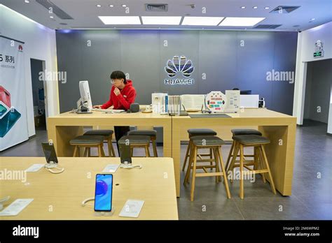 Shenzhen China Circa November 2019 Goods On Display At Huawei Store In Shenzhen Huawei