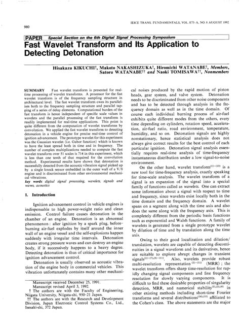 Pdf Fast Wavelet Transform And Its Application To Detecting Detonation