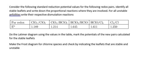 Solved Consider The Following Standard Reduction Potential Values For The Following Redox Pairs