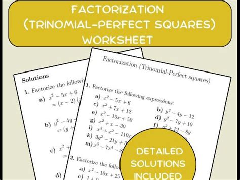 Factorization Trinomial Perfect Squares Worksheet With Solutions