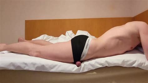 Guy Cumwhile Laying On His Dick